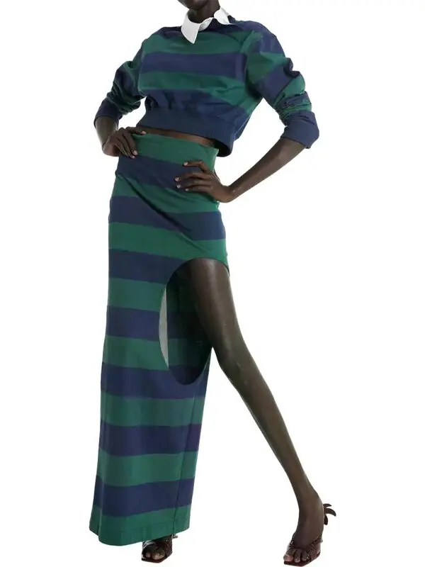 A.W.A.K.E. Mode Striped Cut-out Asymmetric Skirt - Green