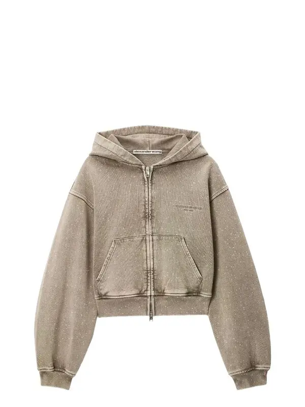 Alexander Wang Zip-up Hoodie With Allover Hotfix - Neutrals