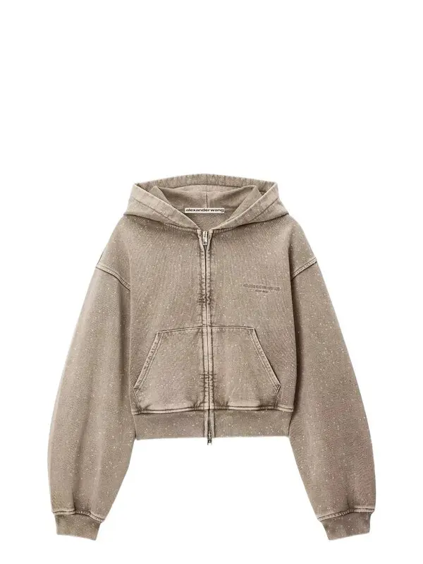 Alexander Wang Zip-up Hoodie With Allover Hotfix - Neutrals