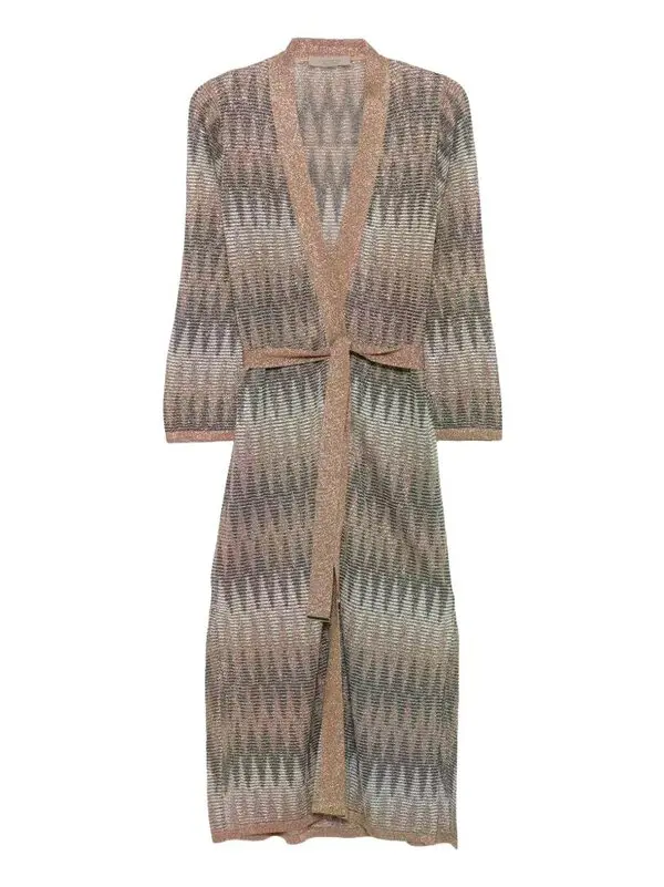 D.exterior Geometric Pattern Belted Cardigan - Brown