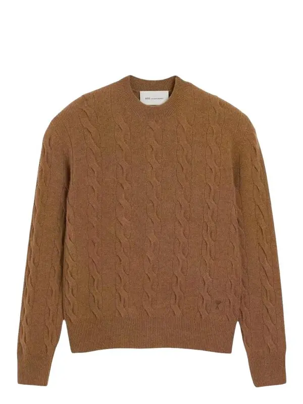 AMI Paris Cable-knit Crewneck Jumper - Brown