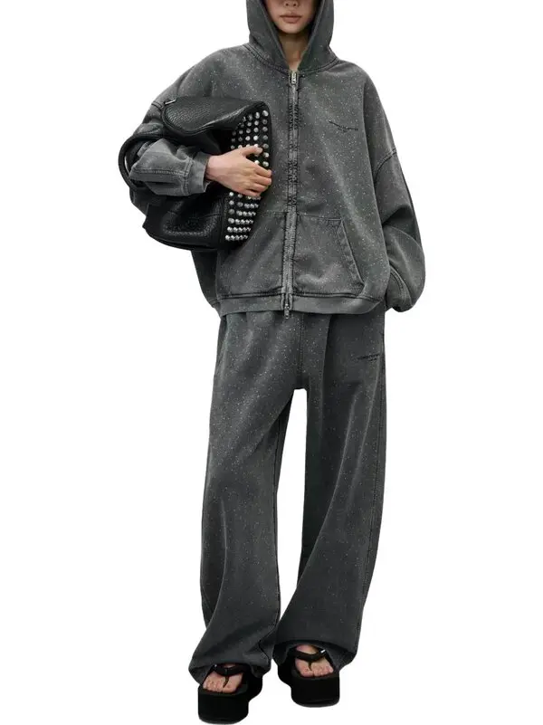 Alexander Wang Mid-rise Sweatpants With All-over Hotfix Embellishment - Grey