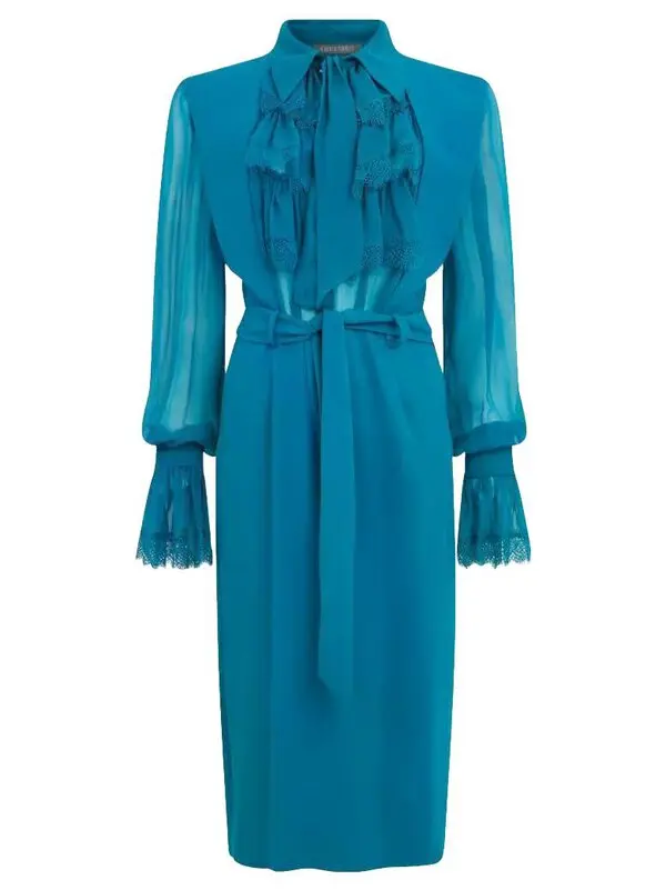 Alberta Ferretti Ruffled Lace-trimmed Midi Dress - Blue