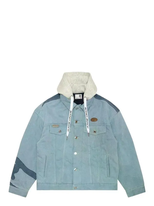 AAPE BY *A BATHING APE Moonface Logo Hooded Denim Jacket - Blue
