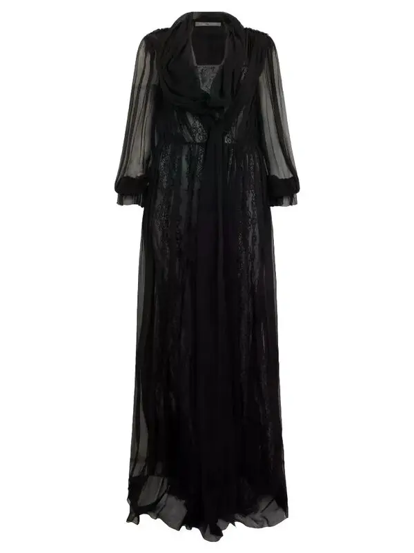 Alberta Ferretti Silk Lace Panelled Maxi Dress - Black
