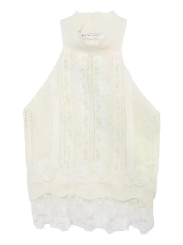 Ermanno Scervino Lace-trim Halterneck Tank Top - Neutrals