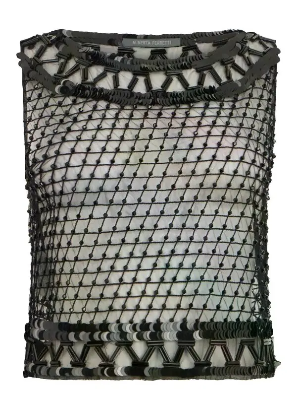 Alberta Ferretti Sequin Embellished Sleeveless Top - Black