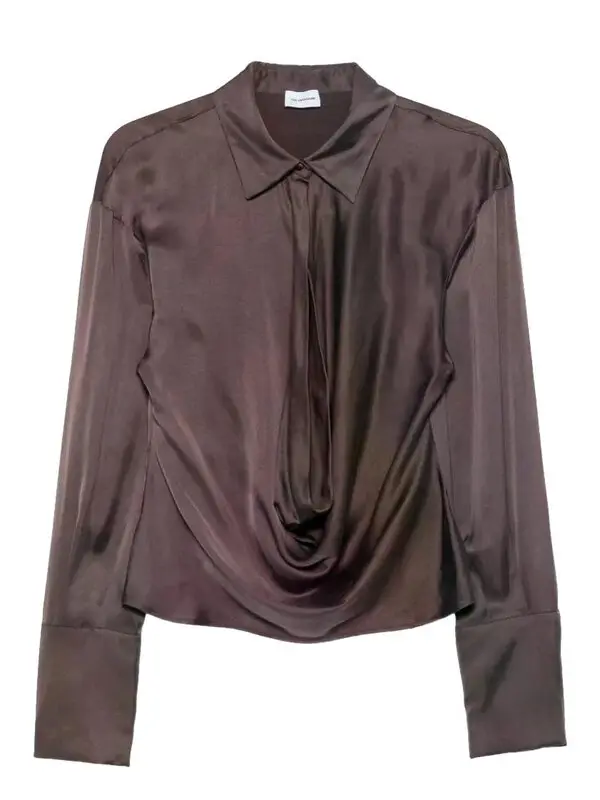 Andamane Lidia Satin-finish Long-sleeve Blouse - Brown