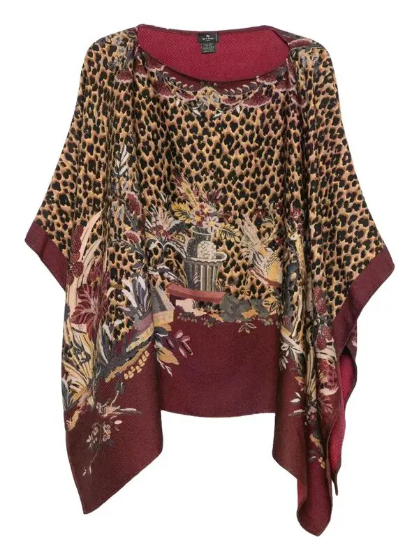 Etro Leopard-print Floral Pattern Poncho - Brown