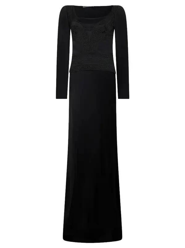 Alberta Ferretti Lace Insert Maxi Dress - Black