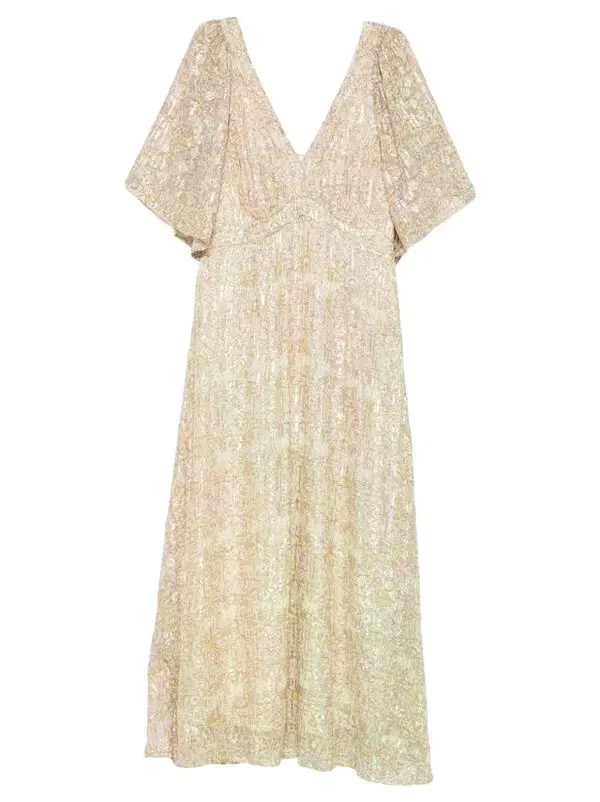 MAISON123 Floral Print Flutter-sleeve Midi Dress - Neutrals