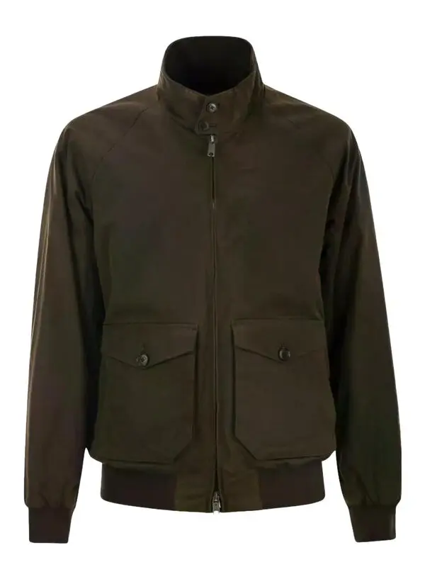 BARACUTA Waxed Cotton High Neck Jacket - Green