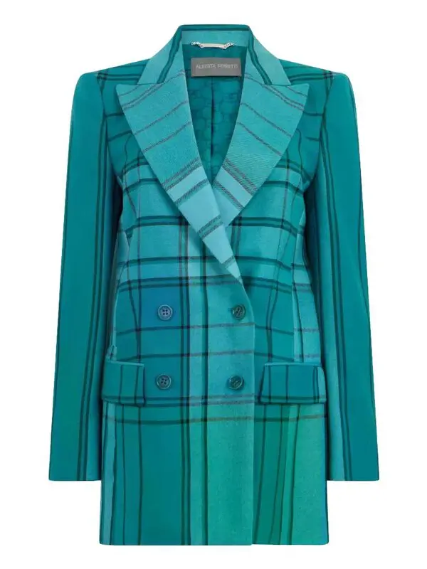 Alberta Ferretti Double-breasted Checkered Blazer - Blue