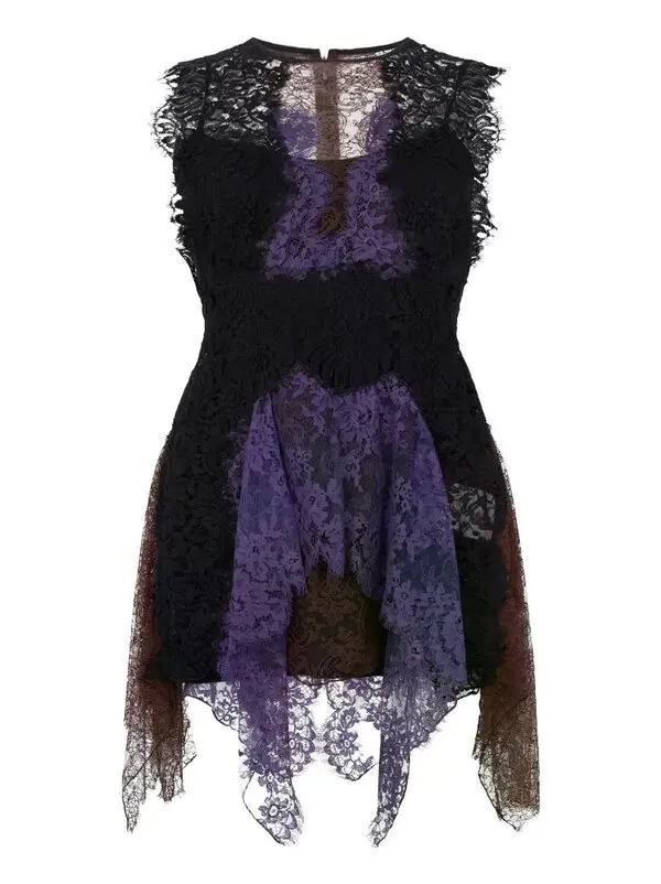 Alberta Ferretti Sheer Lace Blouse With Frayed Hem - Black