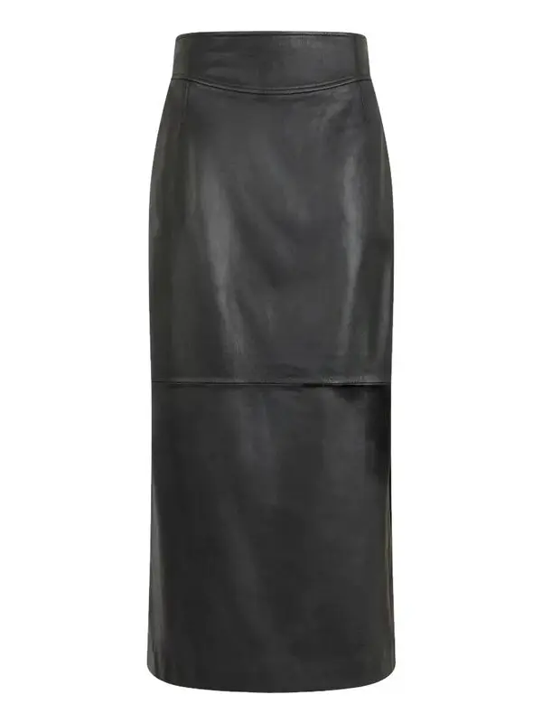 Alberta Ferretti Leather Pencil Midi Skirt - Black