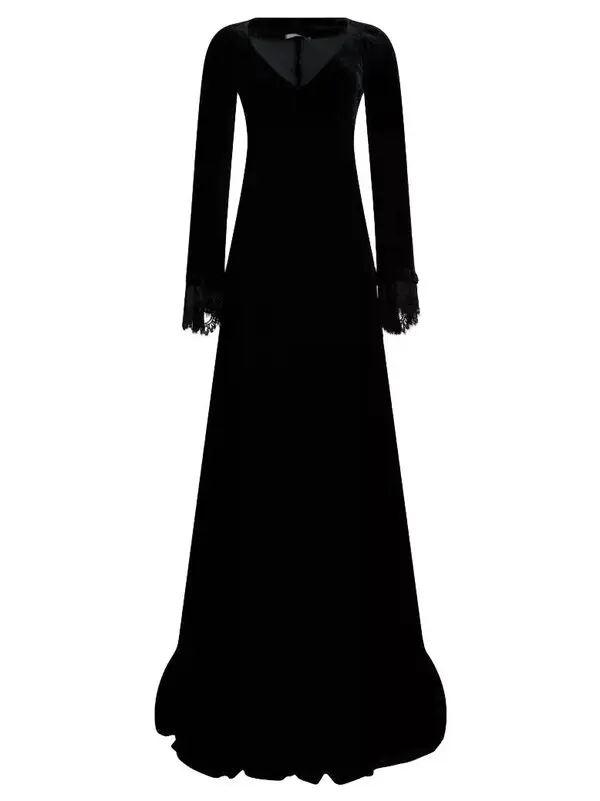 Alberta Ferretti Lace Trim Gown - Black