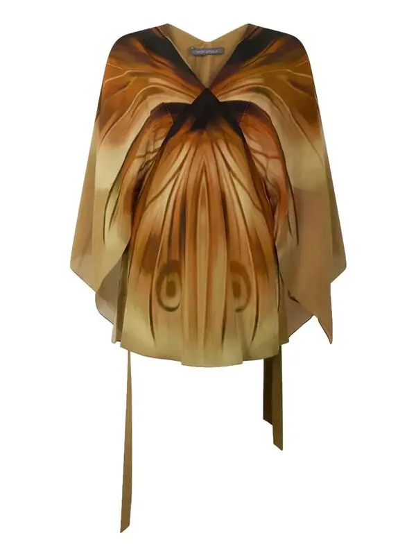 Alberta Ferretti Silk Cape With Self-tie Fastening - Neutrals