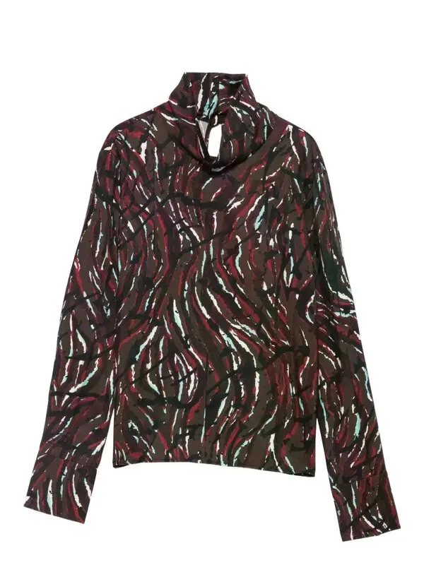 Proenza Schouler White Label Abstract Print High Neck Top - Brown