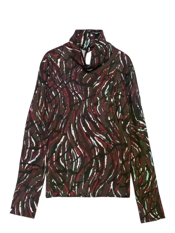 Proenza Schouler White Label Abstract Print High Neck Top - Brown