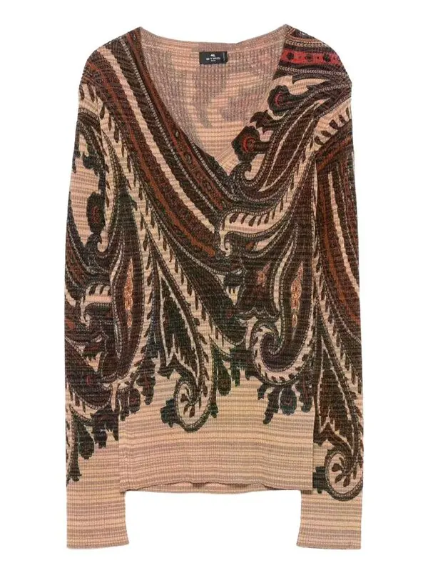 Etro Paisley Print V-neck Sweater - Brown