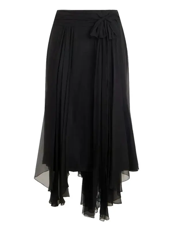 Alberta Ferretti Asymmetrical Silk Midi Skirt - Black