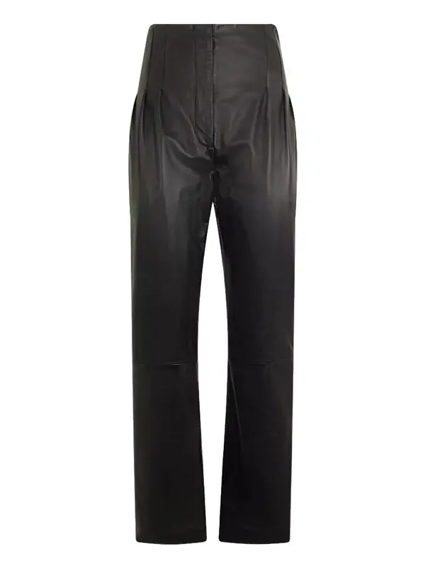 Alberta Ferretti Pleated Leather Wide Leg Trousers - Black