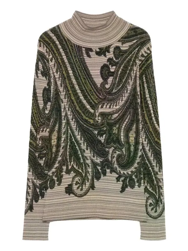 Etro Paisley-print High-neck Long-sleeve Sweater - Neutrals