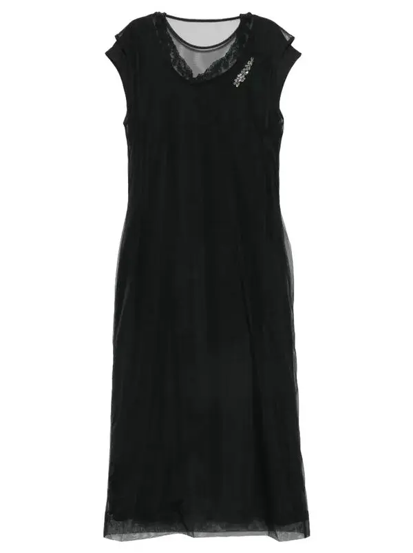 Simone Rocha Crystal Embellished Lace Trim Midi Dress - Black