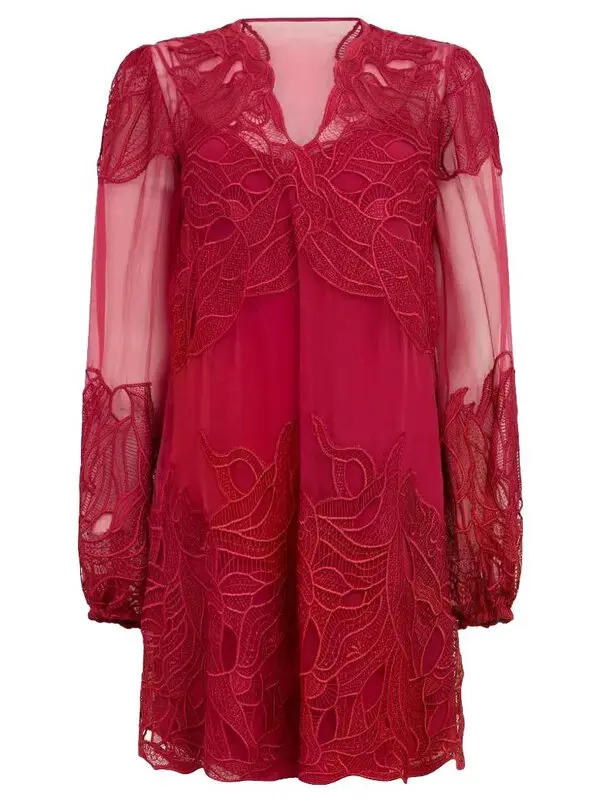 Alberta Ferretti Sheer Sleeve Mini Dress - Red