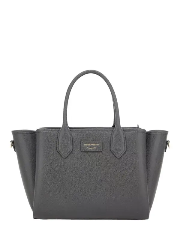 Emporio Armani Logo Patch Pebbled Tote Bag - Grey