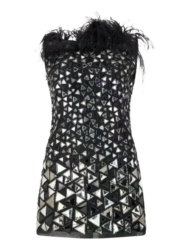 Alberta Ferretti Feather-trim Metallic-effect Tank Top - Black