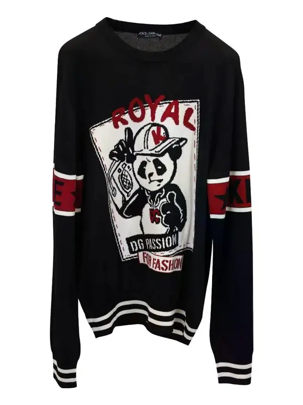 Dolce & Gabbana Panda Print Wool Sweater - Black
