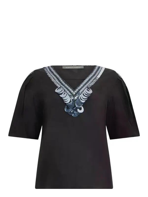 Alberta Ferretti Embellished Embroidered V-neck Top - Black