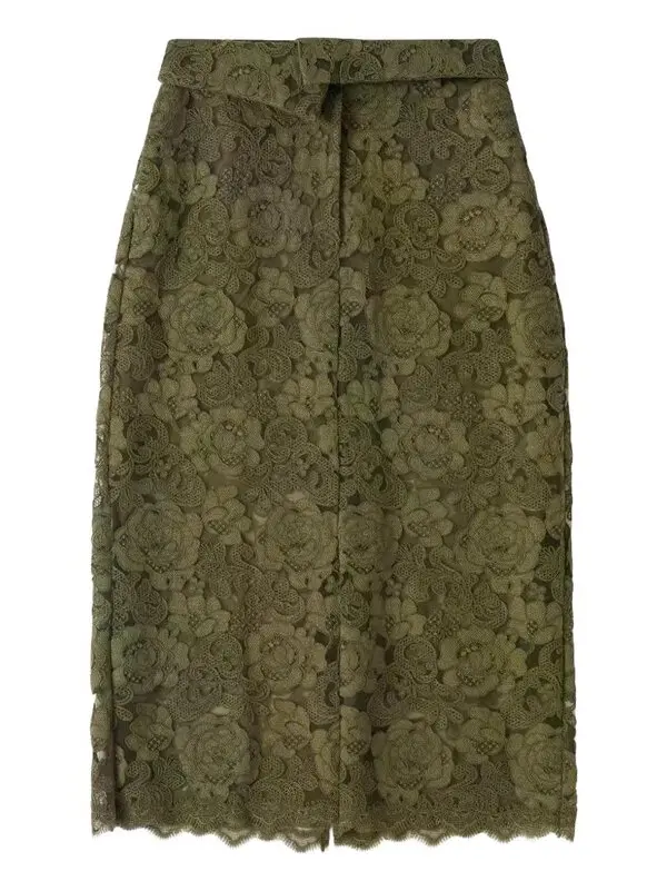 Simone Rocha Peeling Floral Lace Midi Skirt - Green