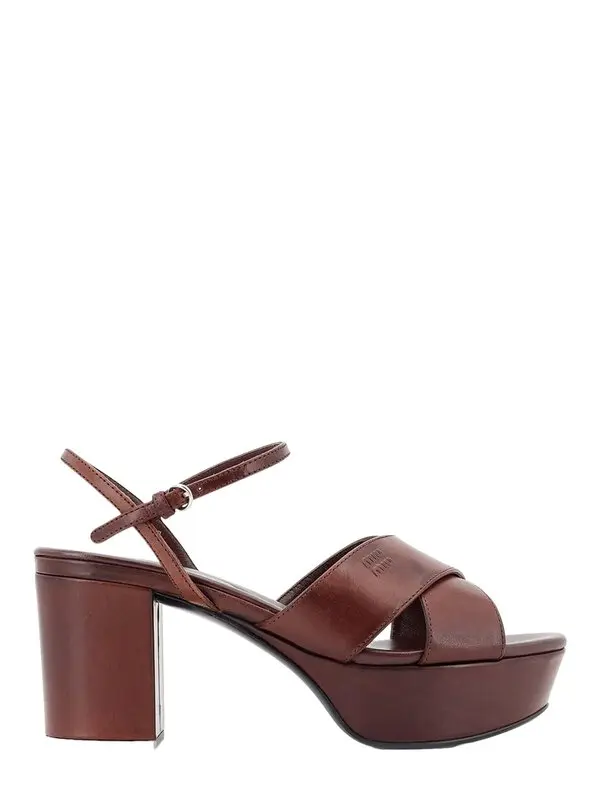 Miu Miu Leather Platform Sandals With Engraved Logo - Multicolor