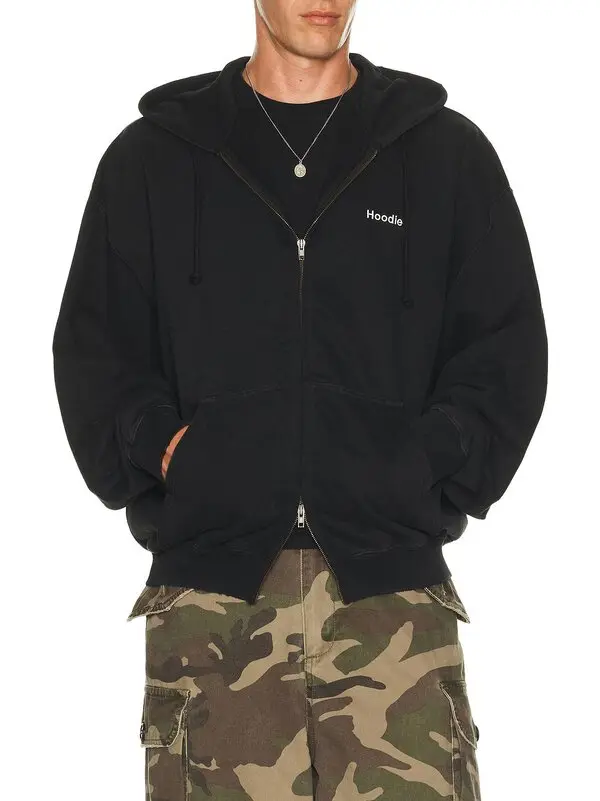 Vetements Embroidered Definition Zip-up Hoodie In Black - Washed Black