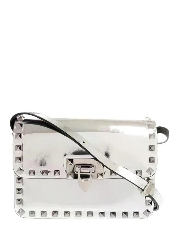 Valentino Garavani Small Mirror Calfskin Rockstud Shoulder Bag - Silver