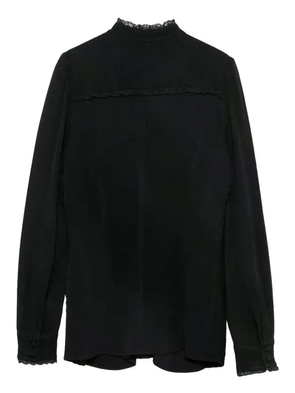 Valentino Garavani High Neck Ruffled Lace-panel Shirt - Black