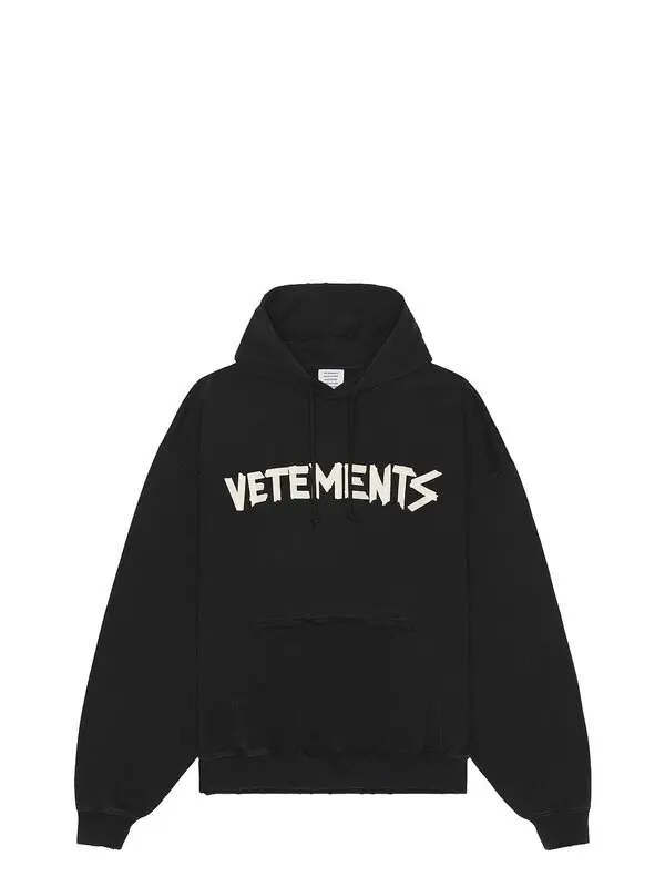 Vetements Tape Logo Destroyed Hoodie - Faded Black