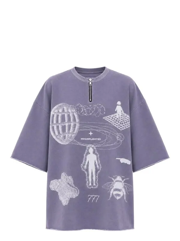 MYSIMPLICATED Graphic Quarter Zip Oversized T-shirt - Purple