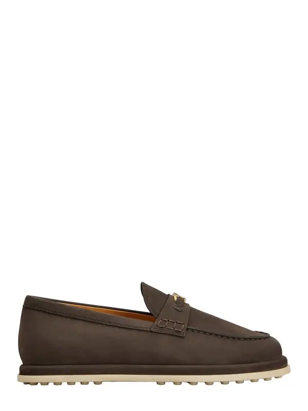 TOD'S Nubuck Loafers With T Timeless Accessory - Brown