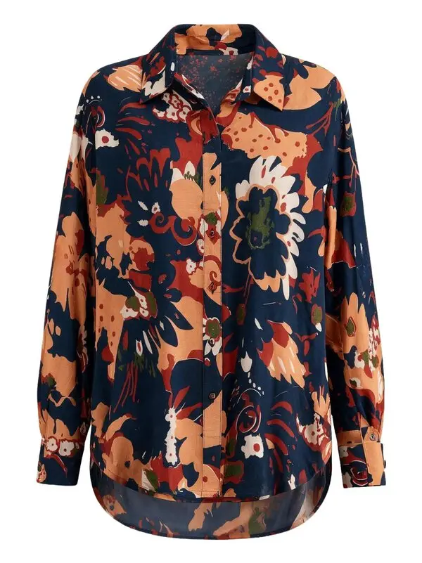Adrift Clothing Bowie Oversized Cotton Silk Shirt In Wildwood Floral Print - Blue
