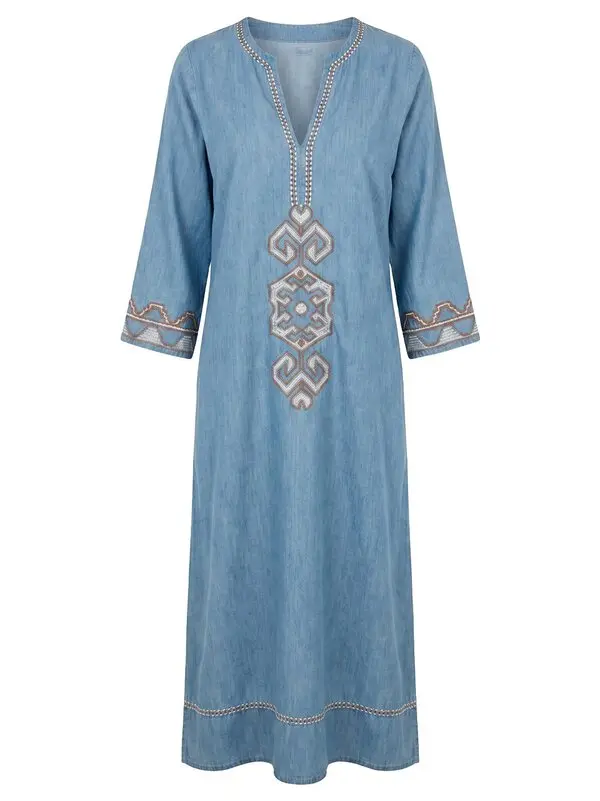 Adrift Clothing Sofia Chambray Bell Sleeve Midi Dress - Blue