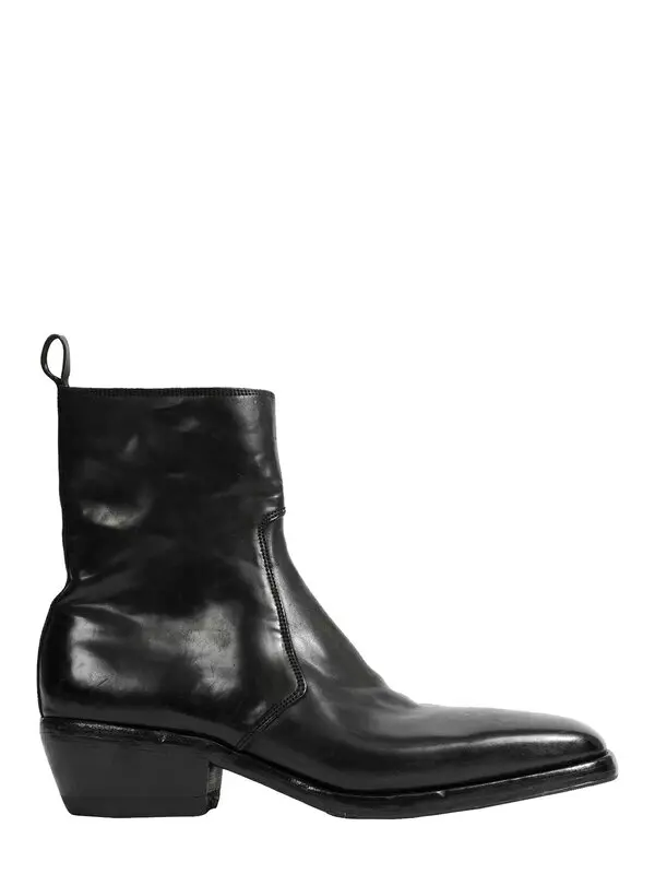 Premiata 31170 Soldatino Leather Square Toe Block Heel Boots - Black