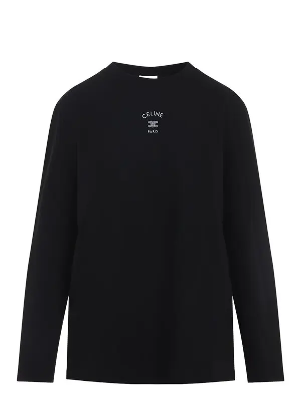 Celine Long Sleeve T-shirt With Triomphe Embroidery - Black
