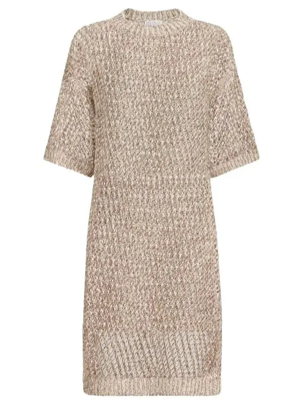 Brunello Cucinelli Silk And Linen Chiné Net Knit Dress - Nude