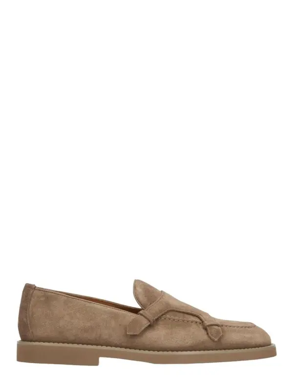 DOUCAL'S Strap Detail Suede Loafers - Brown