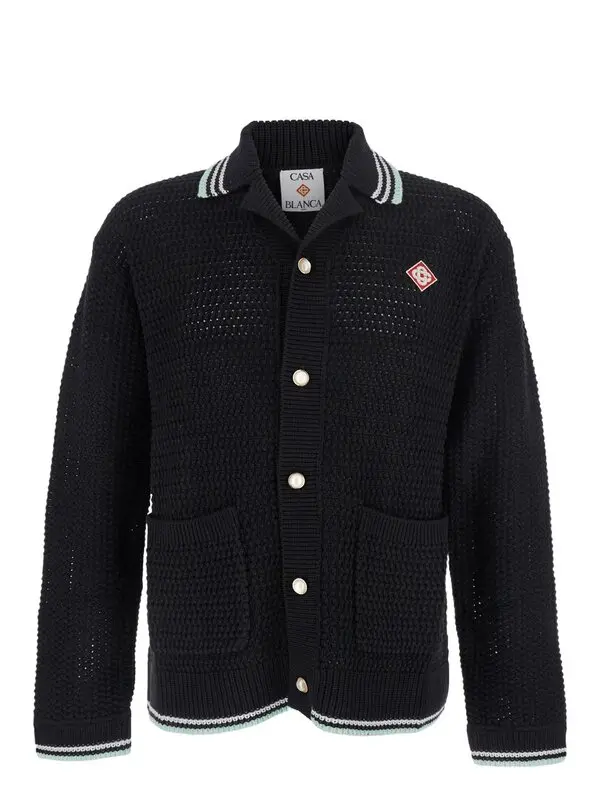 Casablanca Buttoned Ribbed Knit Cardigan - Black