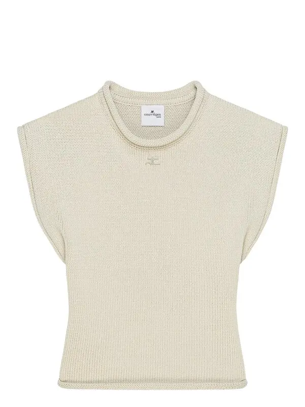 COURREGES Courrèges Cropped Knitted Tank Top - Light Beige