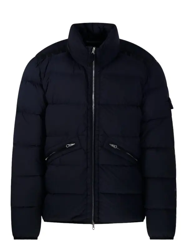 Stone Island High-neck Zip Up Coat - Navy Blue
